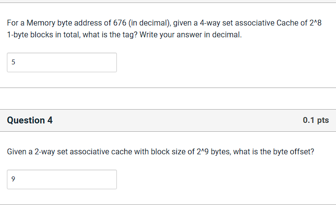 Solved For a Memory byte address of 676 (in decimal), ﻿given | Chegg.com