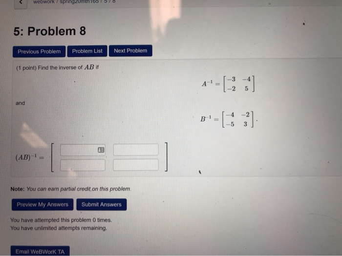 Solved webwork / spring20mth 165/5/8 5: Problem 8 Previous | Chegg.com