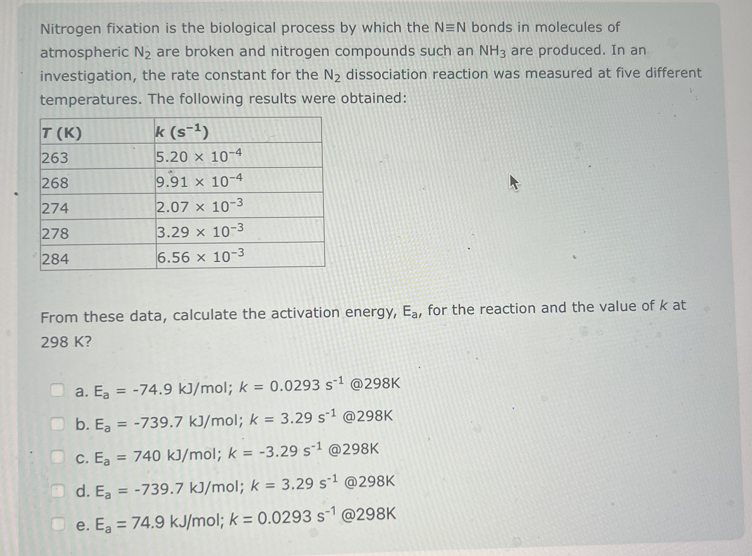 Solved Nitrogen fixation is the biological process by which | Chegg.com