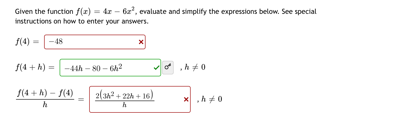 Solved Given the function f(x)=4x-6x2, ﻿evaluate and | Chegg.com