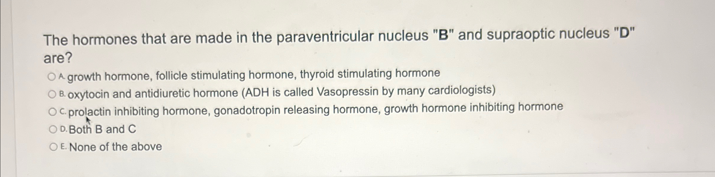 Solved The hormones that are made in the paraventricular | Chegg.com