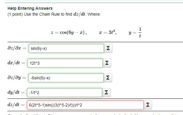 Solved Help Entering Answers(1 ﻿point) ﻿Use the Chain Rule | Chegg.com