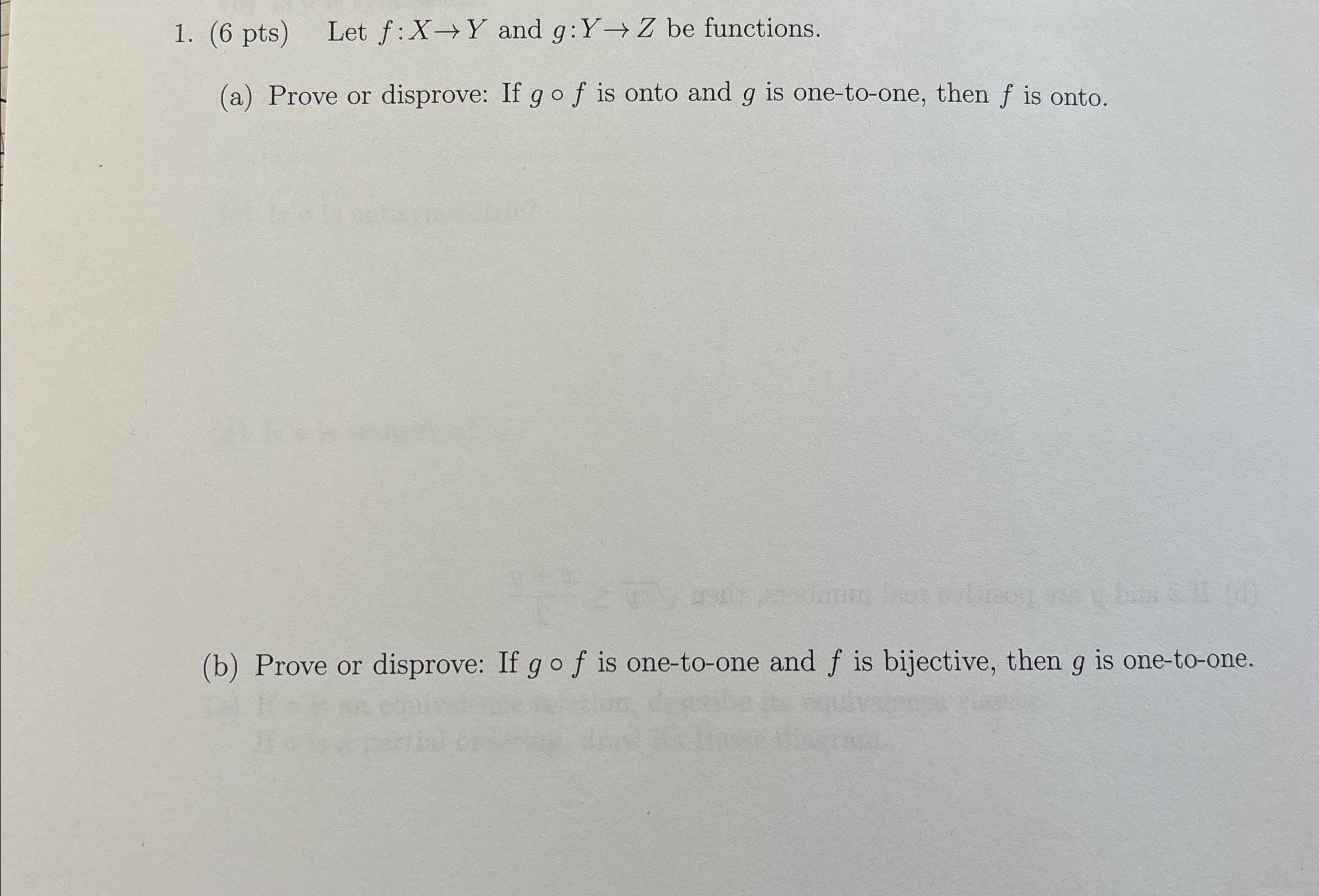 Solved (6 ﻿pts) ﻿Let f:x→Y ﻿and g:Y→Z ﻿be functions.(a) | Chegg.com