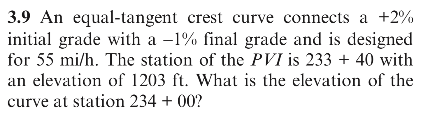 Solved 3.9 ﻿An equal-tangent crest curve connects a +2% | Chegg.com