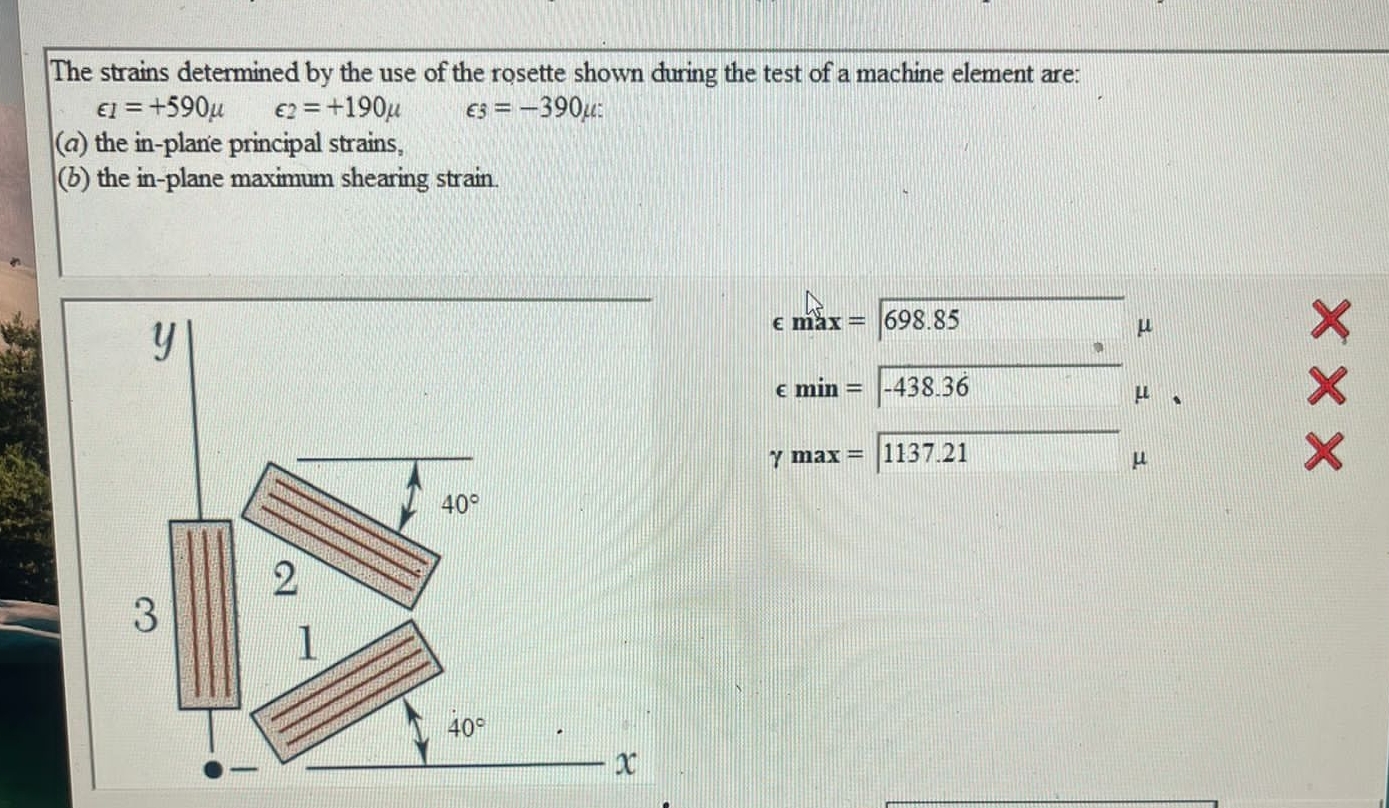 Solved The strains determined by the use of the rosette | Chegg.com