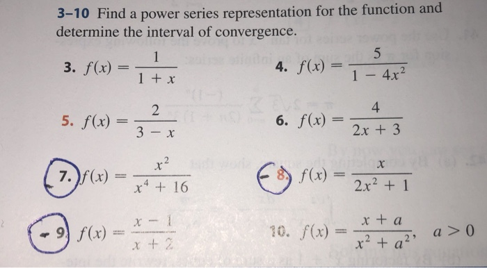 Solved 3-10 Find a power series representation for the | Chegg.com