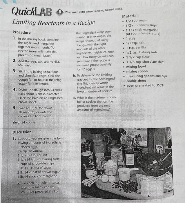 Solved a) for each ingredient, calculate how many cookies | Chegg.com