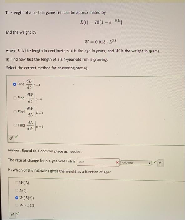 Solved The length of a certain game fish can be approximated | Chegg.com