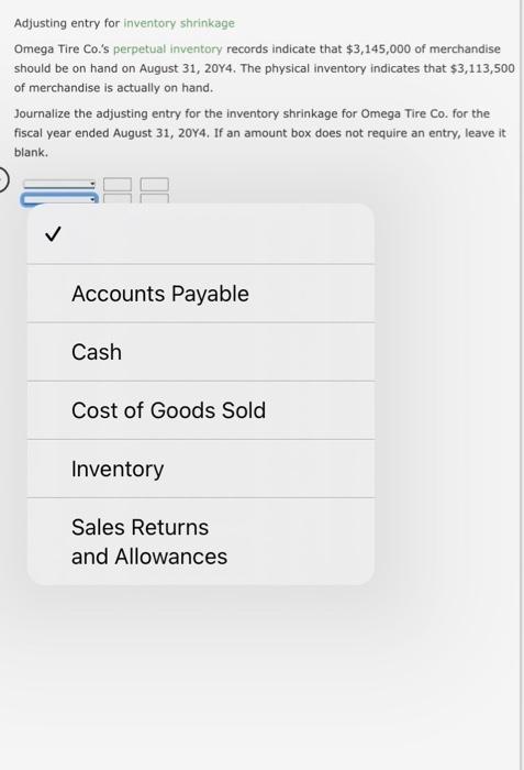 Solved Adjusting entry for inventory shrinkage Omega Tire | Chegg.com