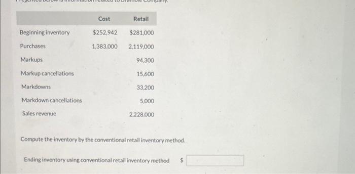 Solved Compute the inventory by the conventional retail | Chegg.com