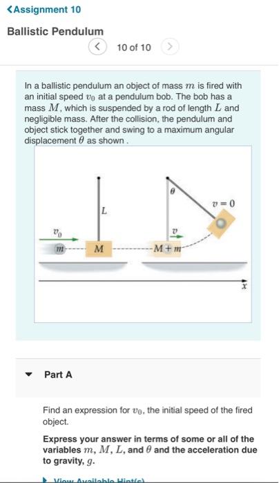 Solved In a ballistic pendulum an object of mass m is fired | Chegg.com