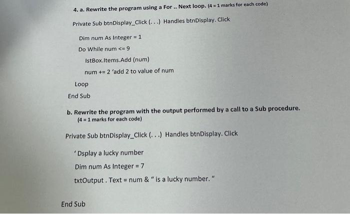 Solved 4. a. Rewrite the program using a For .. Next loop. ( | Chegg.com