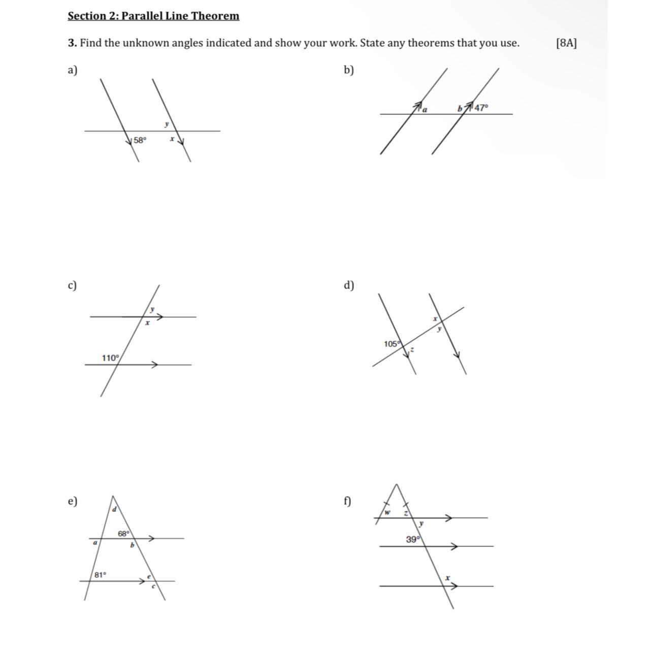 Solved Section 2: Parallel Line Theorem3. ﻿Find the unknown | Chegg.com