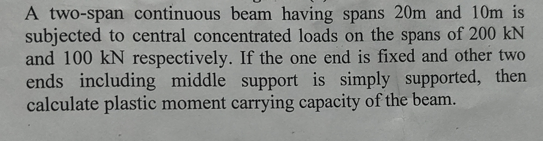 Solved A two-span continuous beam having spans 20m ﻿and 10m | Chegg.com
