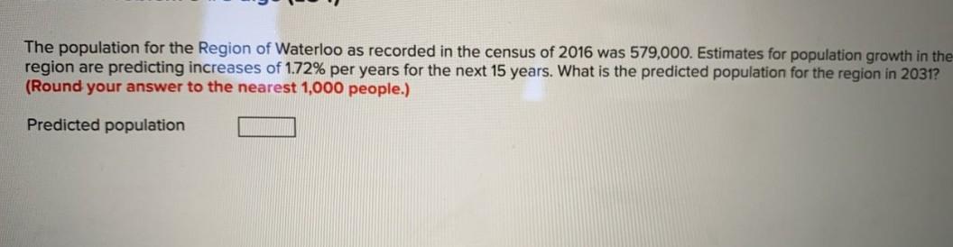 Solved The population for the Region of Waterloo as recorded | Chegg.com