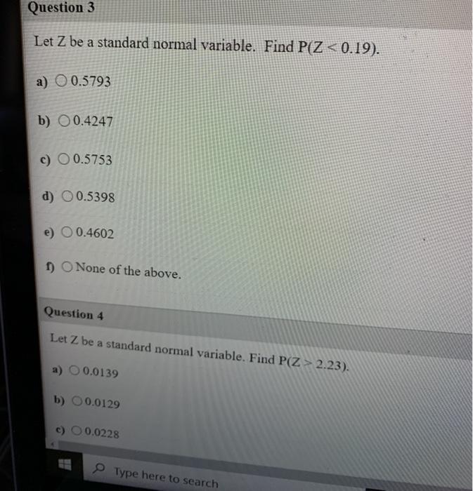 Solved Question 3 Let Z be a standard normal variable. Find | Chegg.com