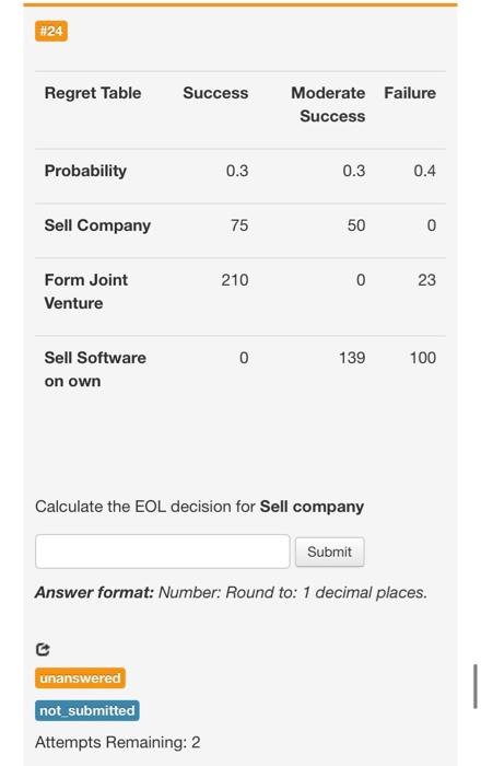 Solved Using the EOL method, which decision alternative will | Chegg.com