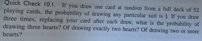Solved Quick Check 10.I. If you draw one card at random from | Chegg.com