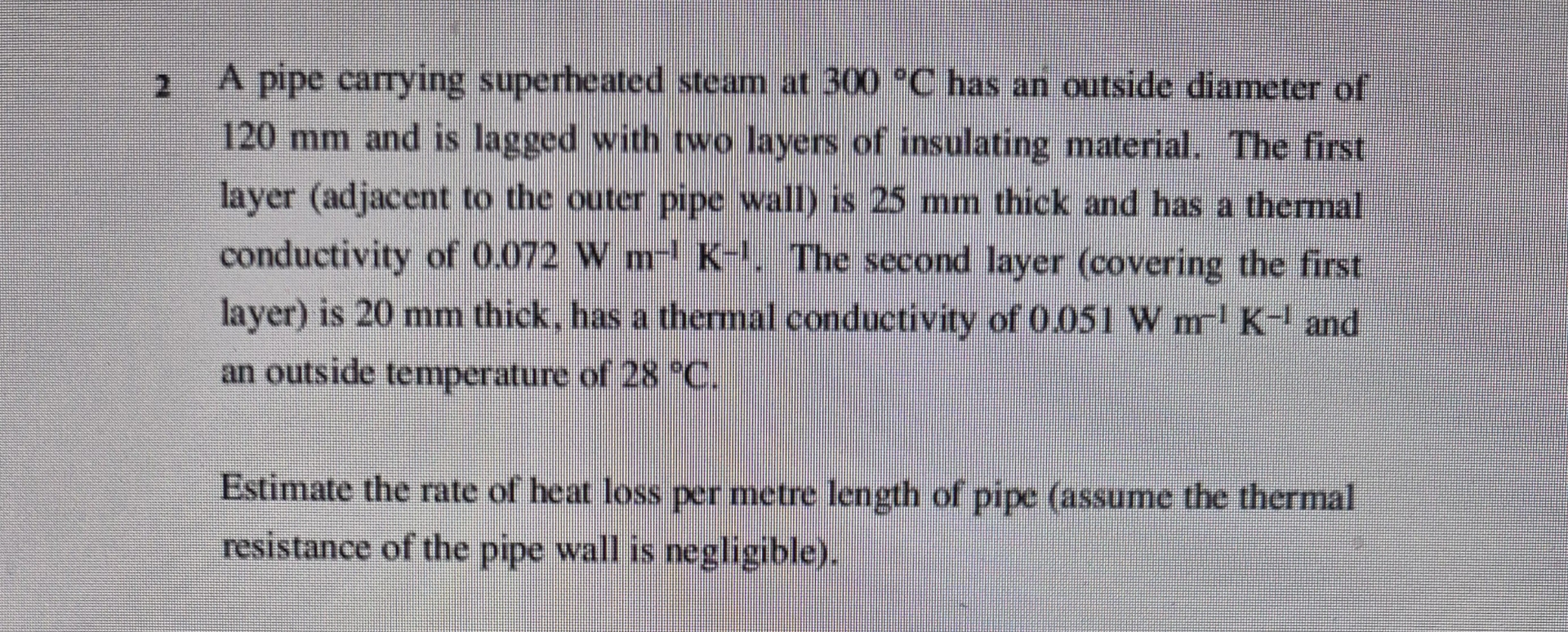 Solved 2 ﻿A pipe carrying superheated steam at 300°C ﻿has an | Chegg.com