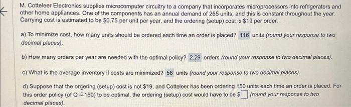 Solved M. Cotteleer Electronics supplies microcomputer | Chegg.com