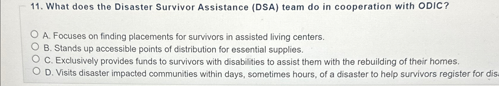Solved What does the Disaster Survivor Assistance (DSA) | Chegg.com