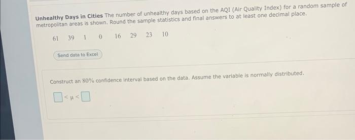 Solved Unhealthy Days in Cities The number of unhealthy days | Chegg.com