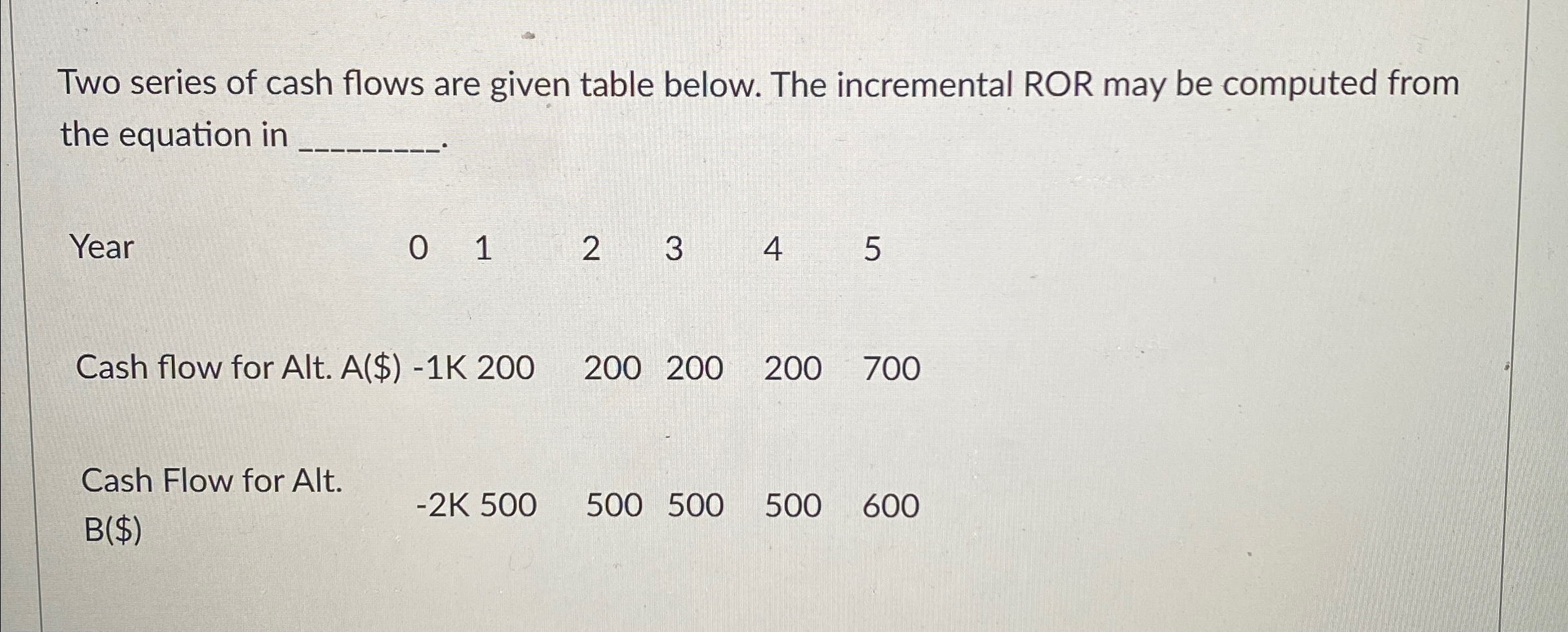 Solved Two series of cash flows are given table below. The | Chegg.com