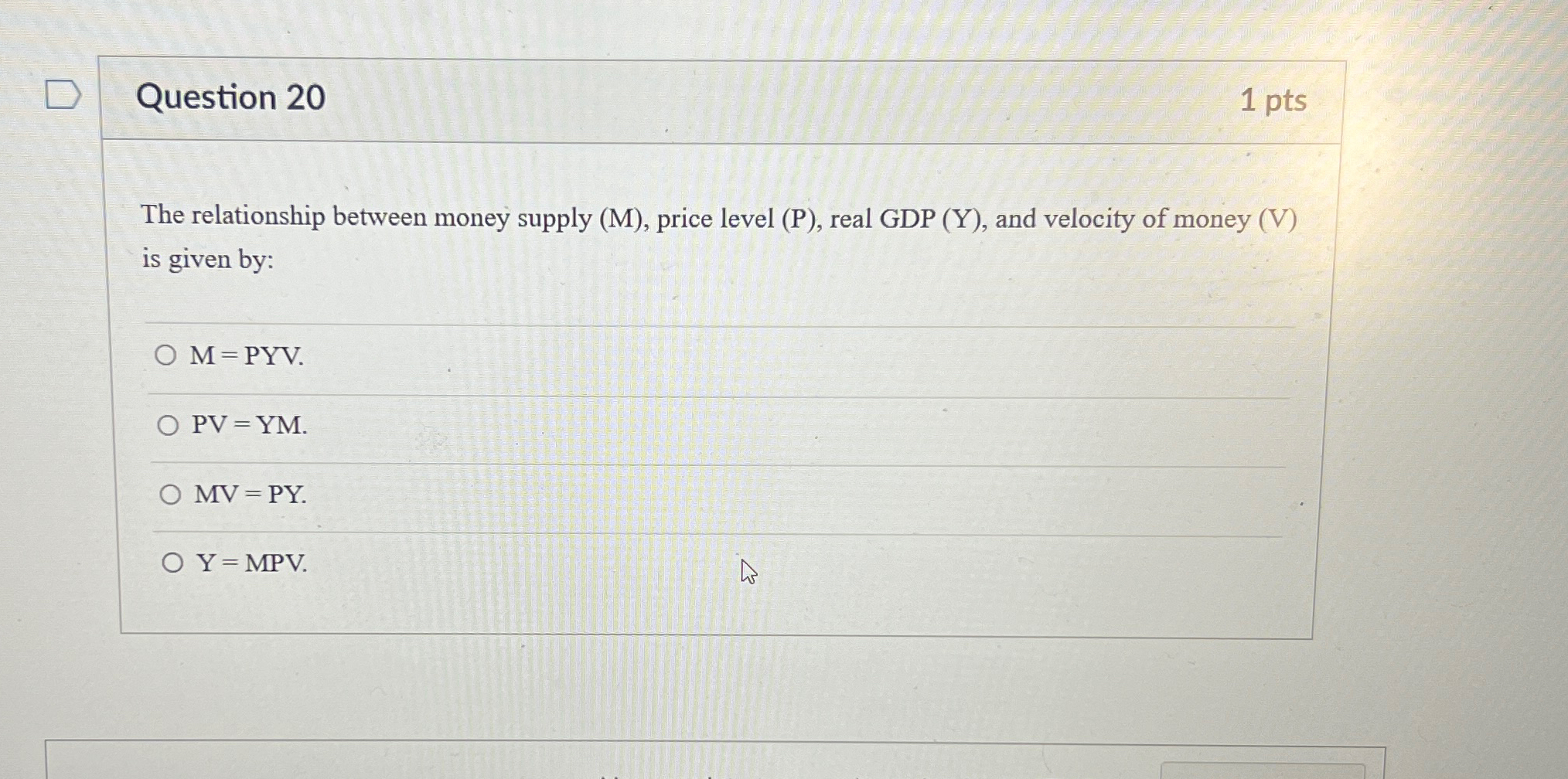 Solved Question 201 ﻿ptsThe relationship between money | Chegg.com