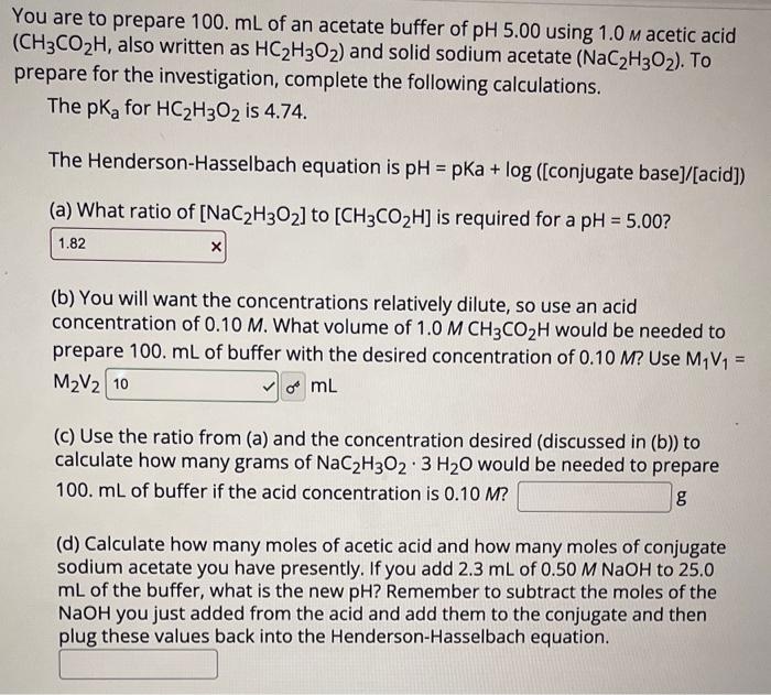Solved u are to prepare 100.mL of an acetate buffer of | Chegg.com