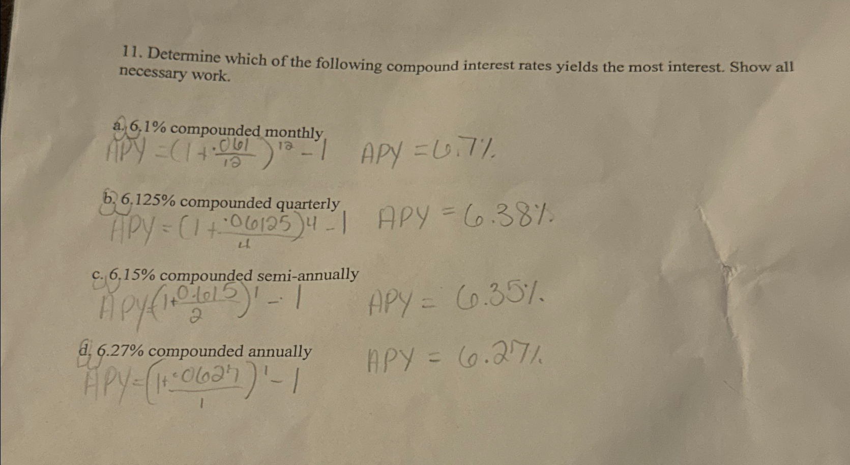 Solved determine which of the following conpound interest | Chegg.com