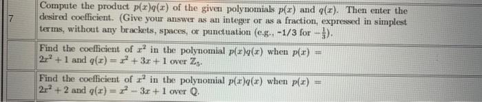 Solved Compute the product p(x)q(x) of the given polynomials | Chegg.com