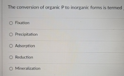 Solved The conversion of organic P ﻿to inorganic forms is | Chegg.com