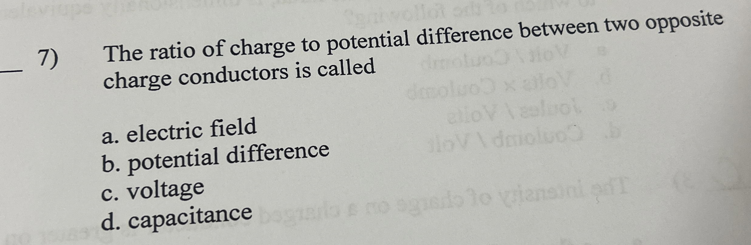 Solved The ratio of charge to potential difference between | Chegg.com
