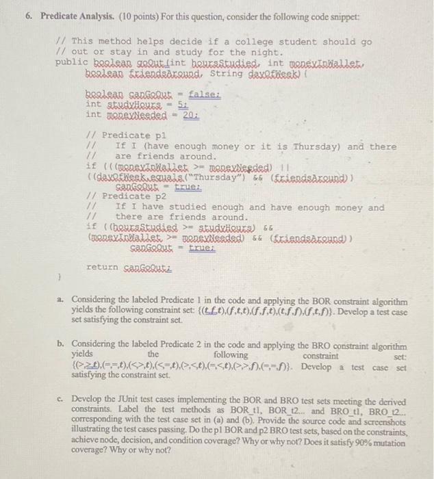 Solved Predicate Analysis. (10 points) For this question, | Chegg.com
