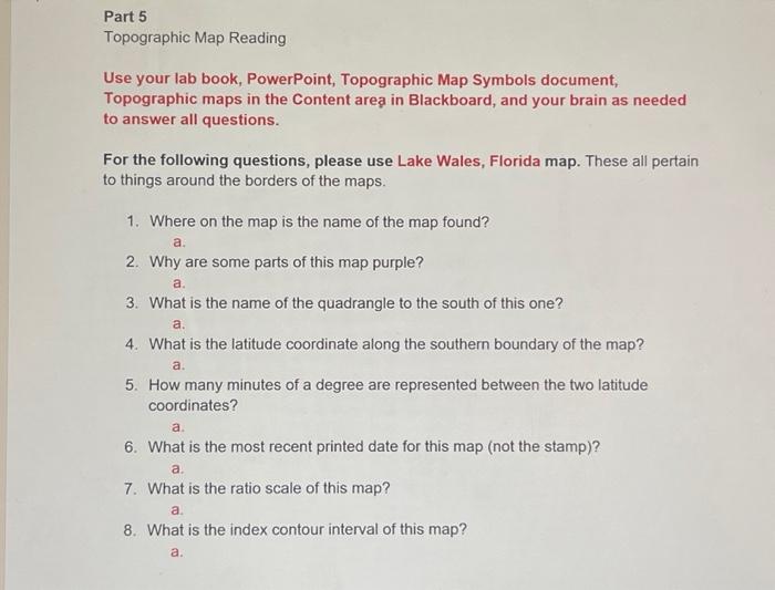 Topographic Map Reading Use your lab book, | Chegg.com