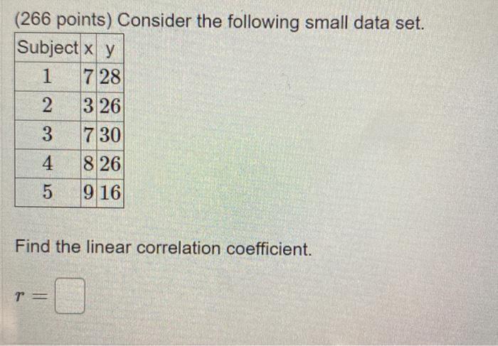 Solved (266 points) Consider the following small data set. | Chegg.com
