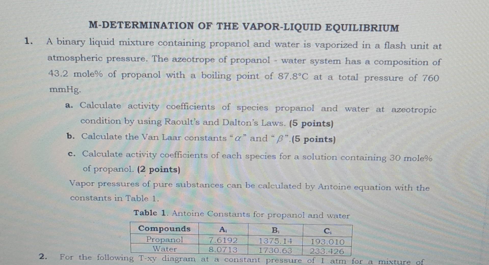 Solved M-DETERMINATION OF THE VAPOR-LIQUID EQUILIBRIUM 1. A | Chegg.com
