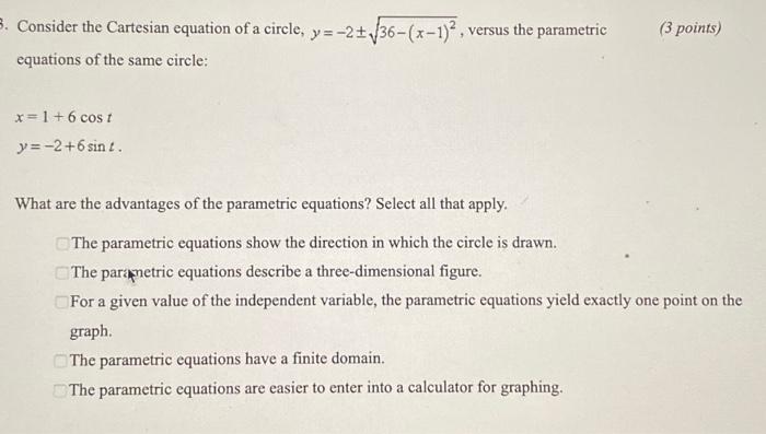 Consider the Cartesian equation of a circle, | Chegg.com