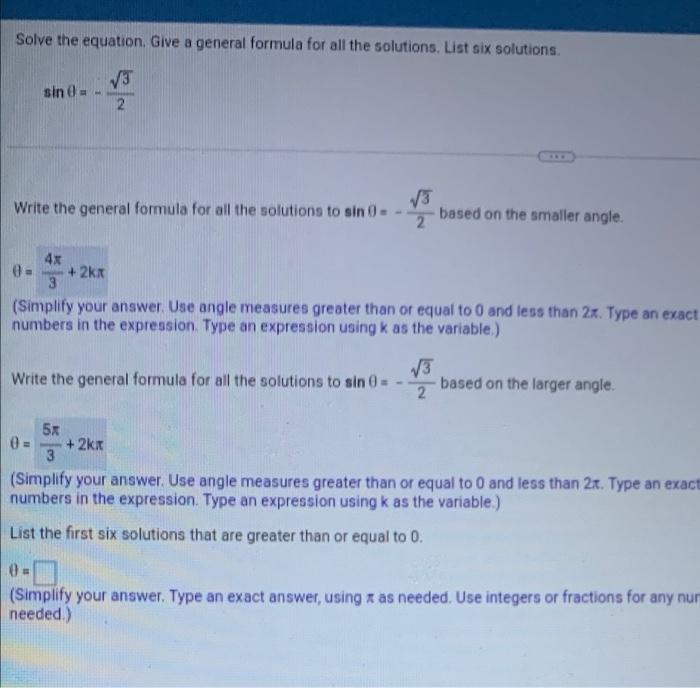 Solved Solve the equation. Give a general formula for all | Chegg.com