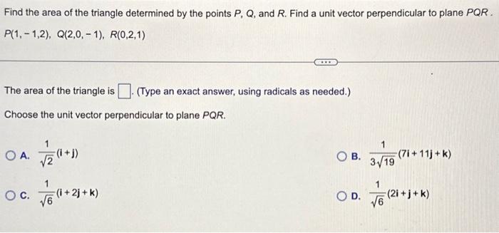 Solved Find the area of the triangle determined by the | Chegg.com