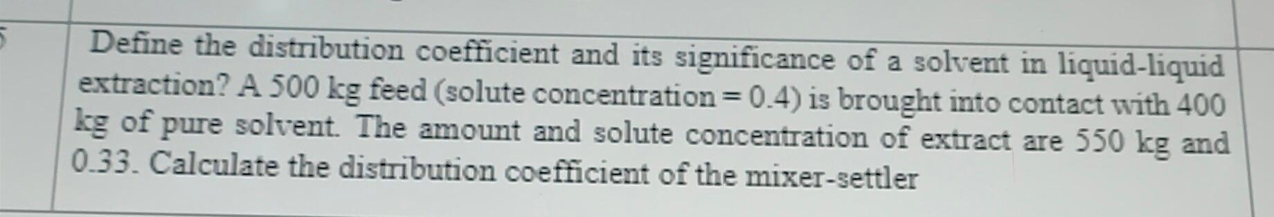 Solved 5 Define the distribution coefficient and its | Chegg.com