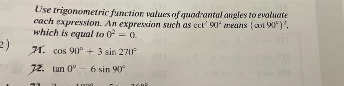 Solved 2) Use trigonometric function values of quadrantal | Chegg.com