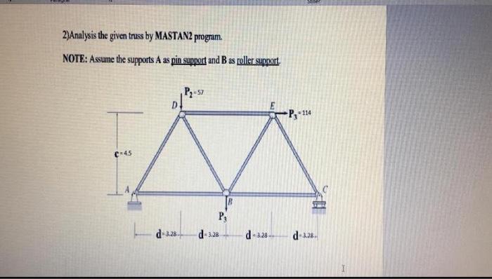 Solved 2)Analysis the given truss by MASTAN2 program NOTE: | Chegg.com