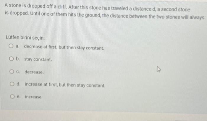 Solved A stone is dropped off a cliff. After this stone has | Chegg.com