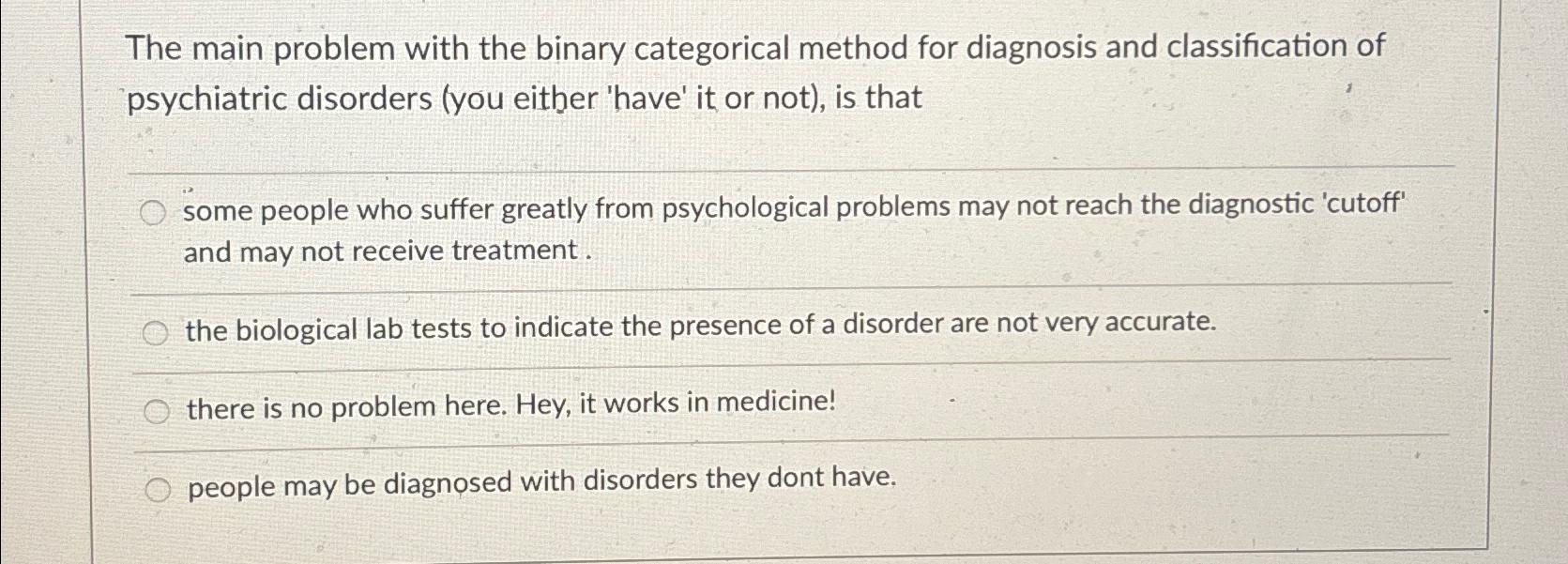 Solved The main problem with the binary categorical method | Chegg.com