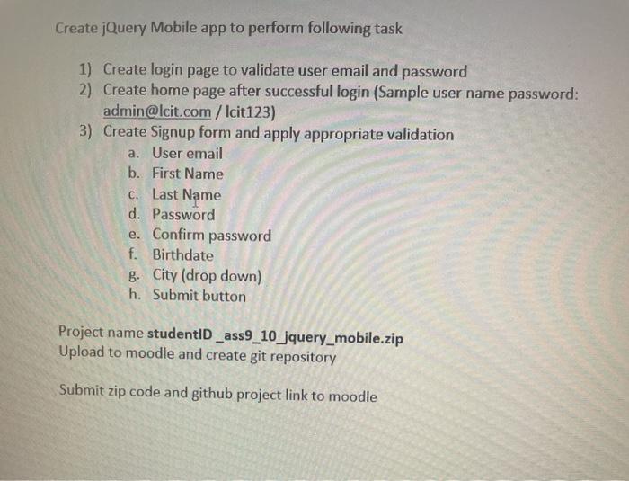 Solved Create jQuery Mobile app to perform following task 1) | Chegg.com