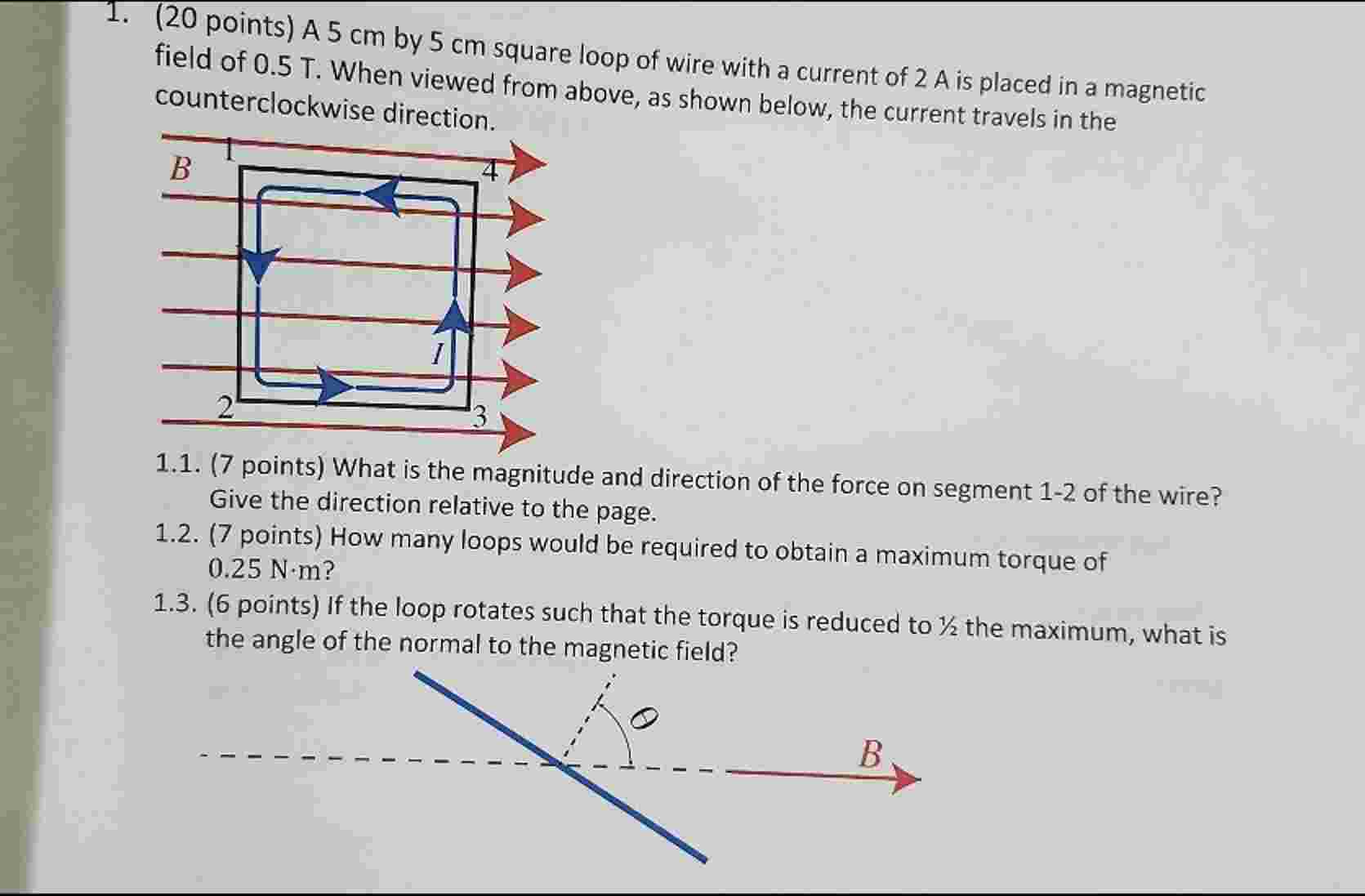 Solved by an EXPERT A 5 ﻿cm by 5 ﻿cm square loop of wire with a current | Chegg.com