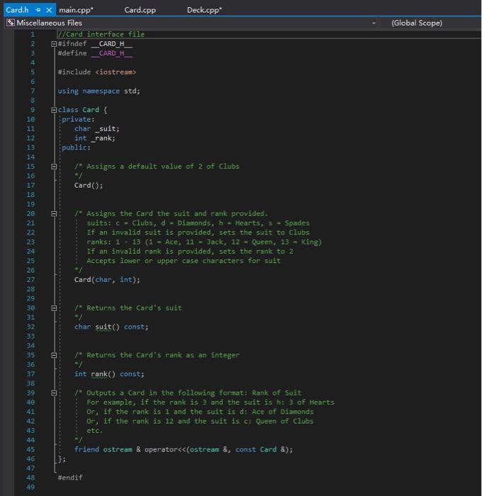 Solved Problem Definition Write a Card class and a Deck | Chegg.com