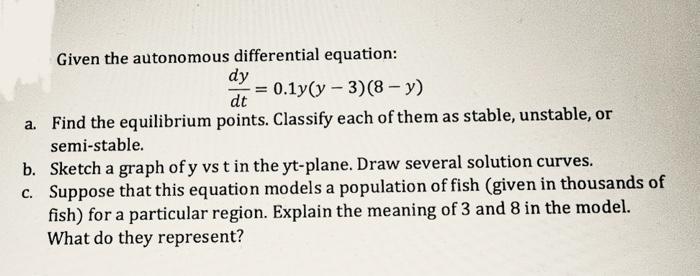 Solved Given the autonomous differential equation: | Chegg.com