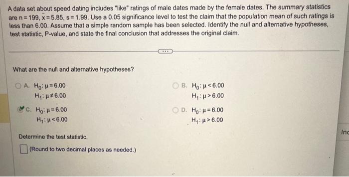 Solved A data set about speed dating includes "like" ratings | Chegg.com